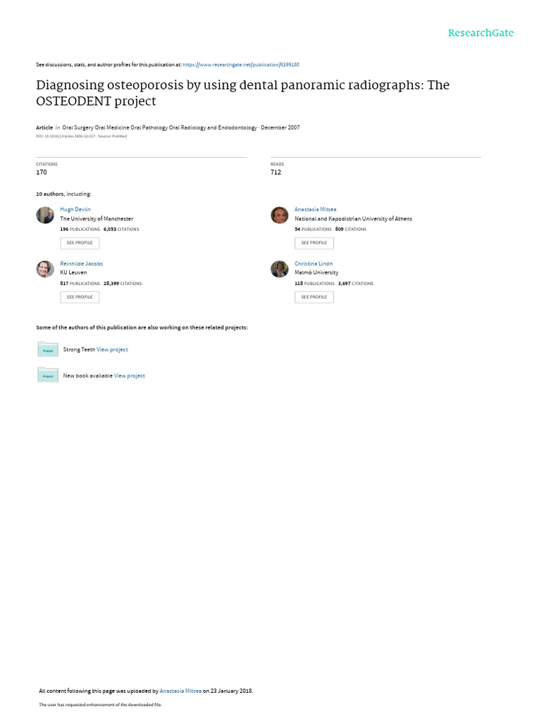 Diagnosing Osteoporosis by Using Dental Panoramic Radiographs: The OSTEODENT Project | PDF ...