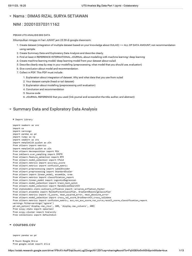 UTS Analisis Big Data Part 1.ipynb - Colaboratory | PDF | Information Science | Applied Mathematics
