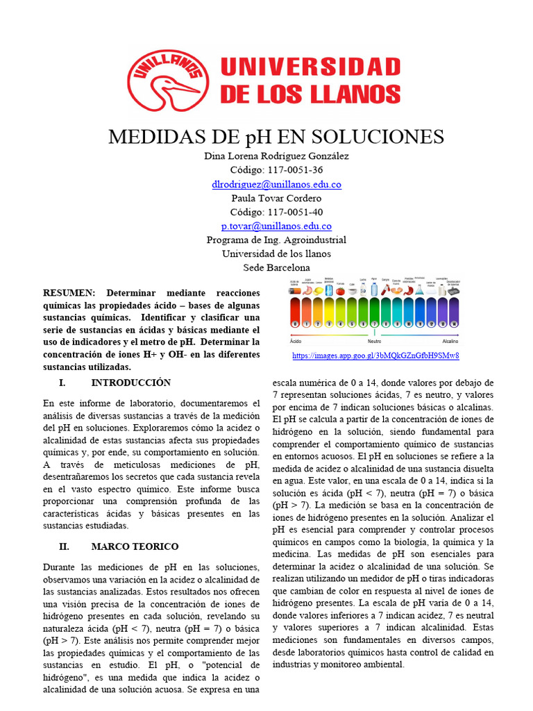 Informe Laboratorio Soluciones PH | Descargar gratis PDF | Ácido | Ácido clorhídrico