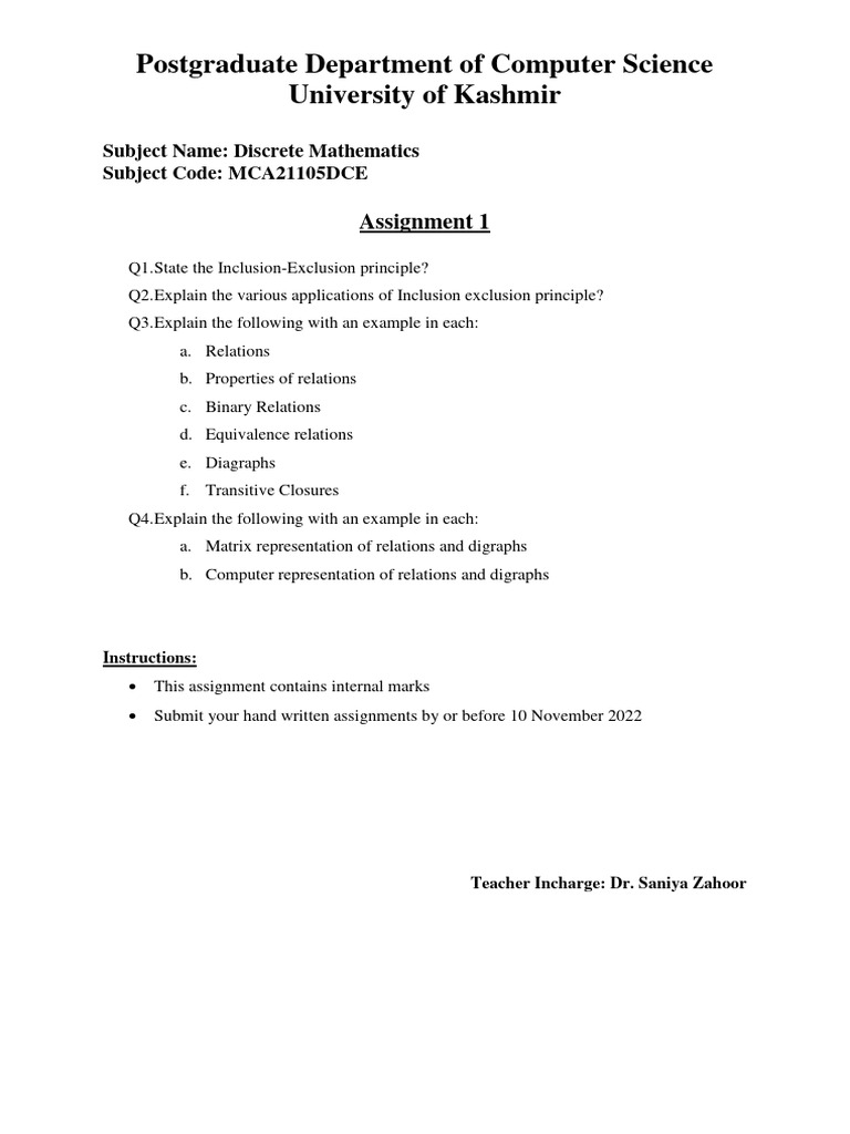 Discrete Mathematics Assignment 1 Pdf 