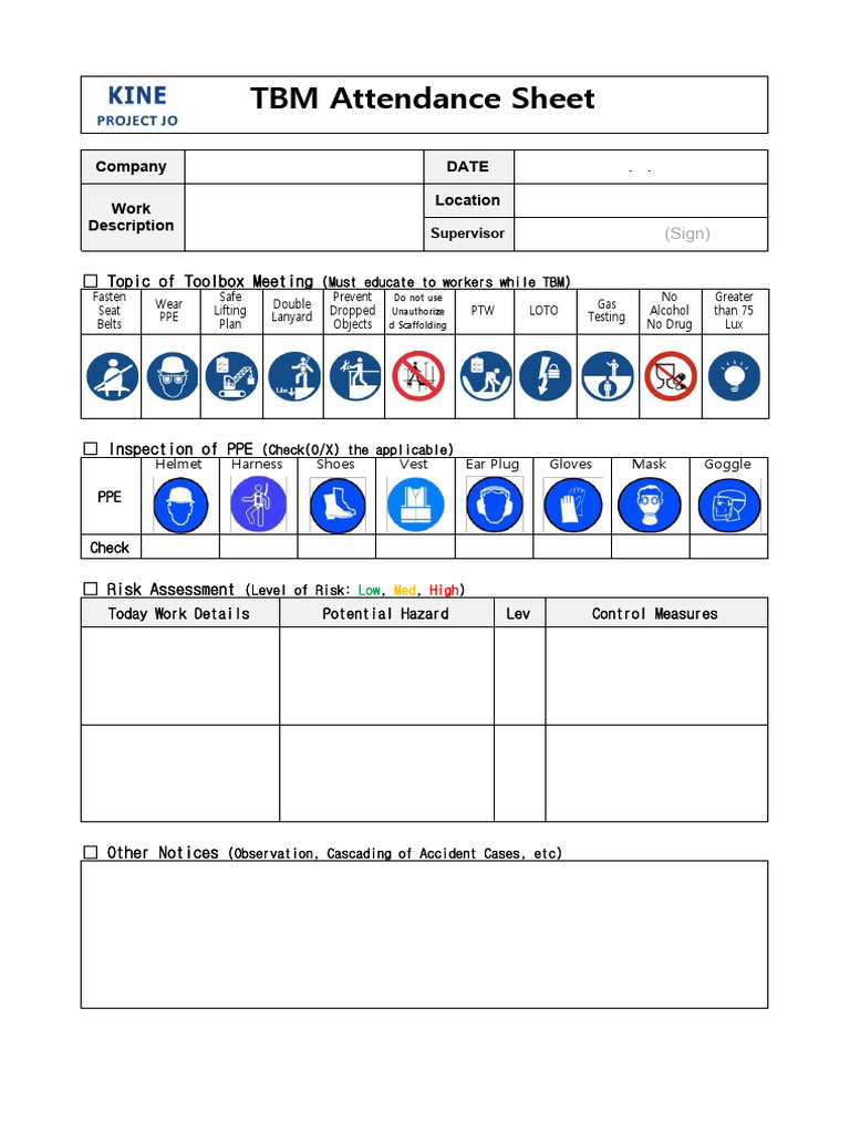 TBM Attendance Form | PDF | Personal Protective Equipment | Labor Relations