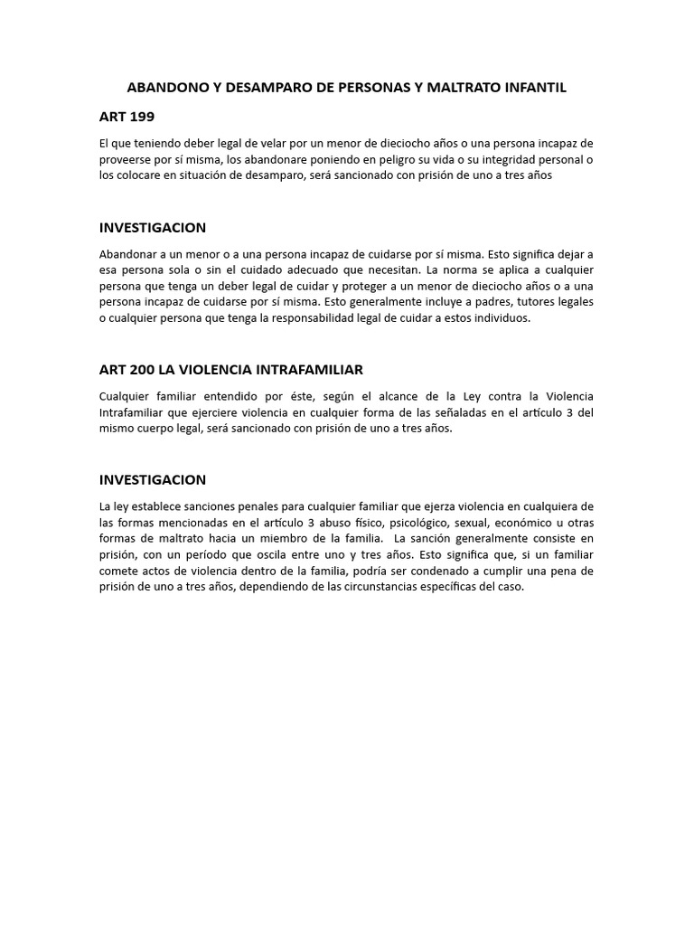 Abandono y Desamparo de Personas Maltrato Infantil | PDF