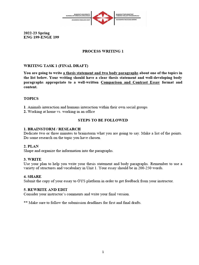 ENG 199-ENGE 199 Writing Task 1-Final Draft | PDF | Paragraph | Essays