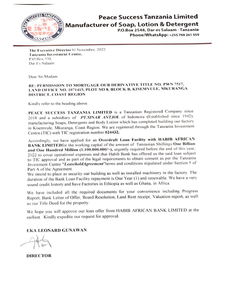Letter To TIC Tanzania | PDF