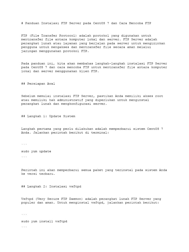 Petunjuk Instalasi FTP - Server | PDF