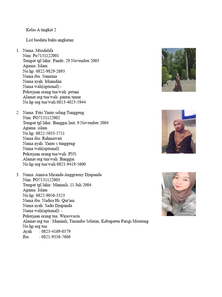 Biodata Siswa Kelas A 2012 | PDF | Gaya Hidup