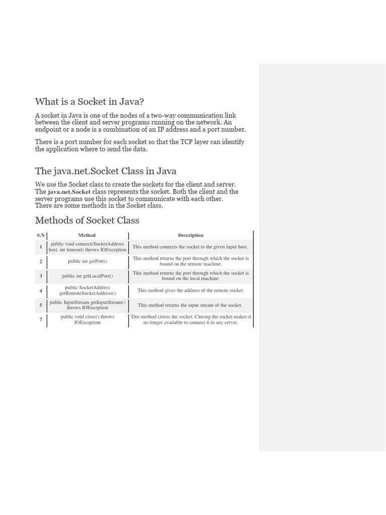 Socket in Java | PDF | Network Socket | Port (Computer Networking)