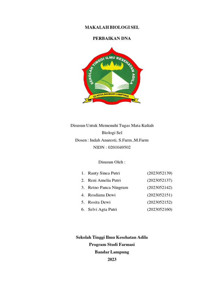 Makalah Biosel Kelompok 10 Perbaikan Dna | PDF
