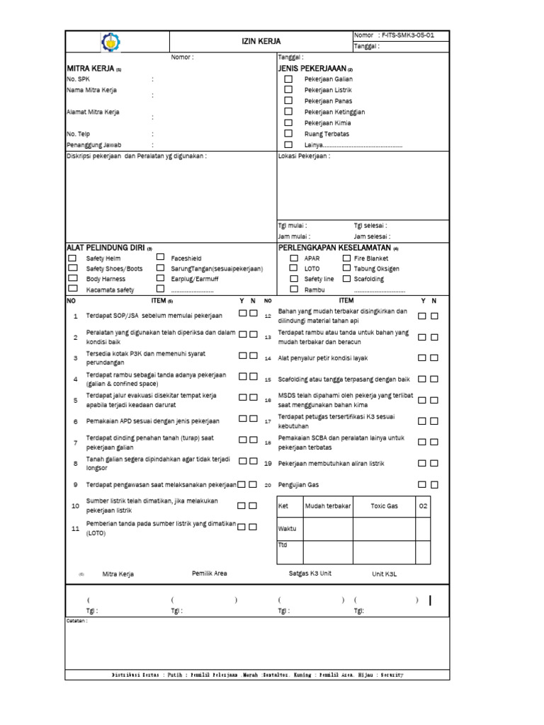 Contoh Permit Kerja dan Keamanannya | PDF