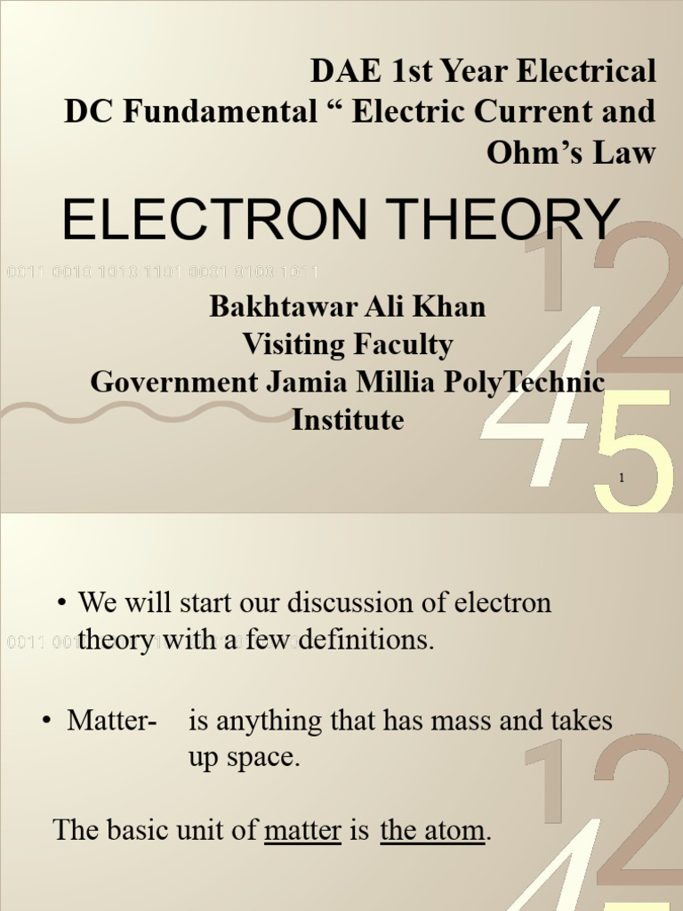 Electron Theory DAE 1st Year Electrical | Download Free PDF | Electric Charge | Matter