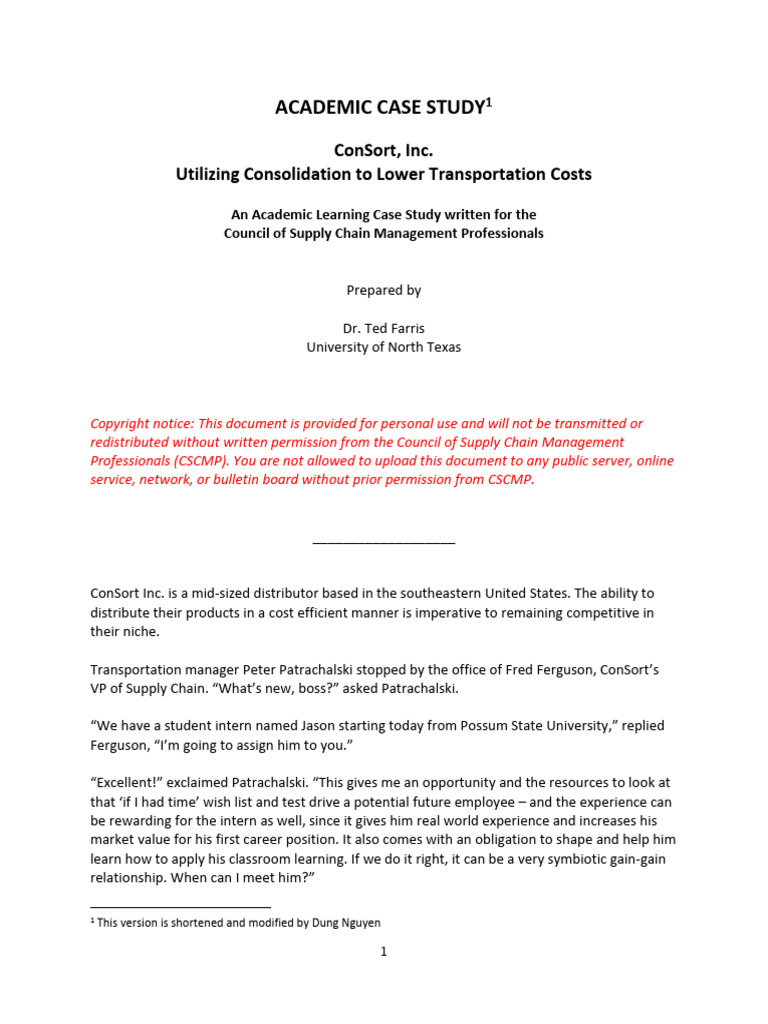 ConSort Case Study | PDF | Supply Chain Management | Logistics