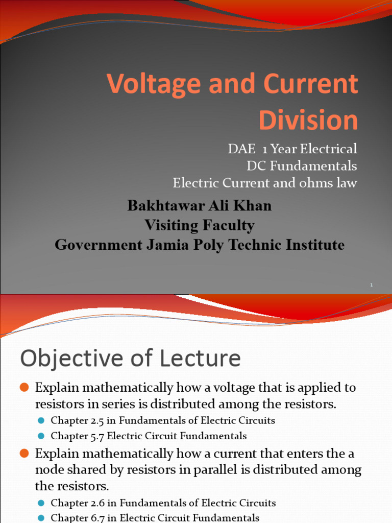 Voltage And Current Division Dae 1st Year Electrical Pdf Series And