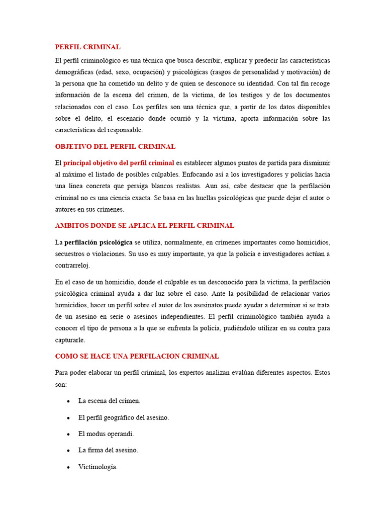 Perfil Criminal | PDF | Perfil del delincuente | Justicia