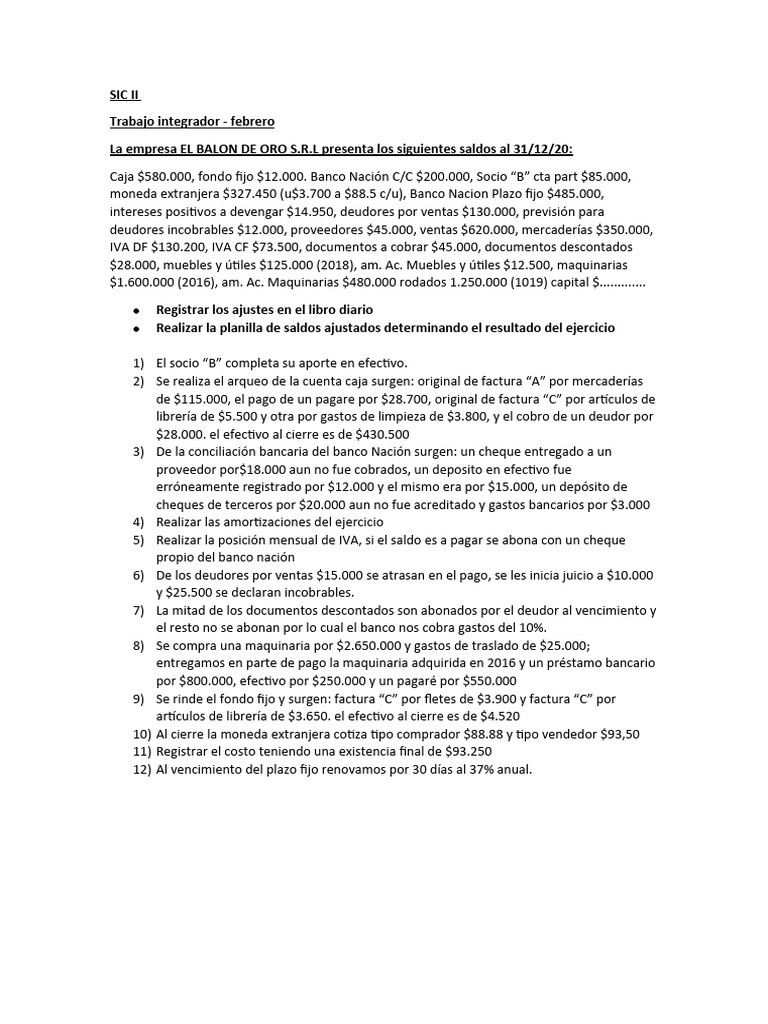 SIC II Ejercicio Integral | PDF | Bancos | Sector privado