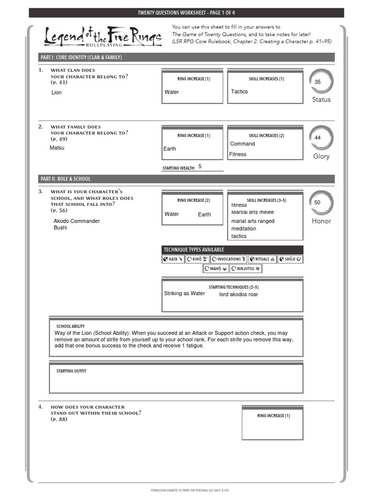 L5R 20 Questions Lion 1 | PDF