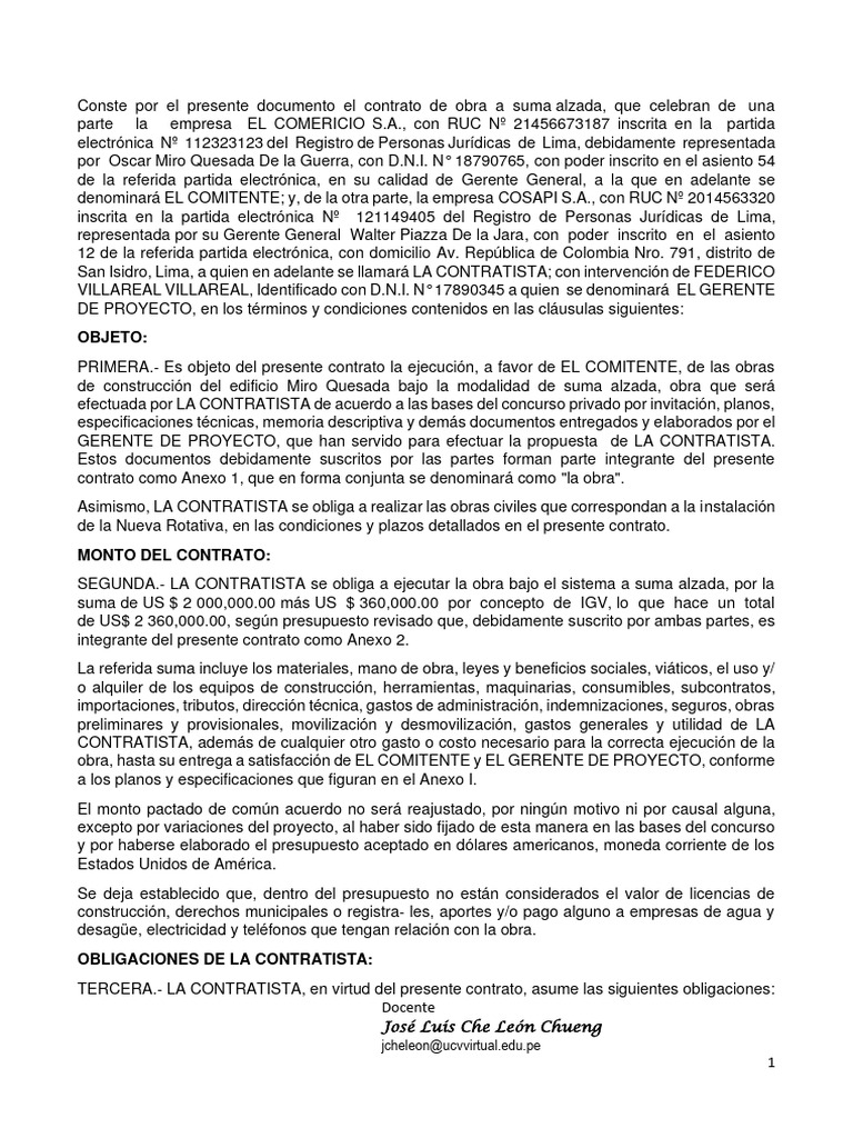 Contrato de Obra | PDF | Contratista general | Presupuesto