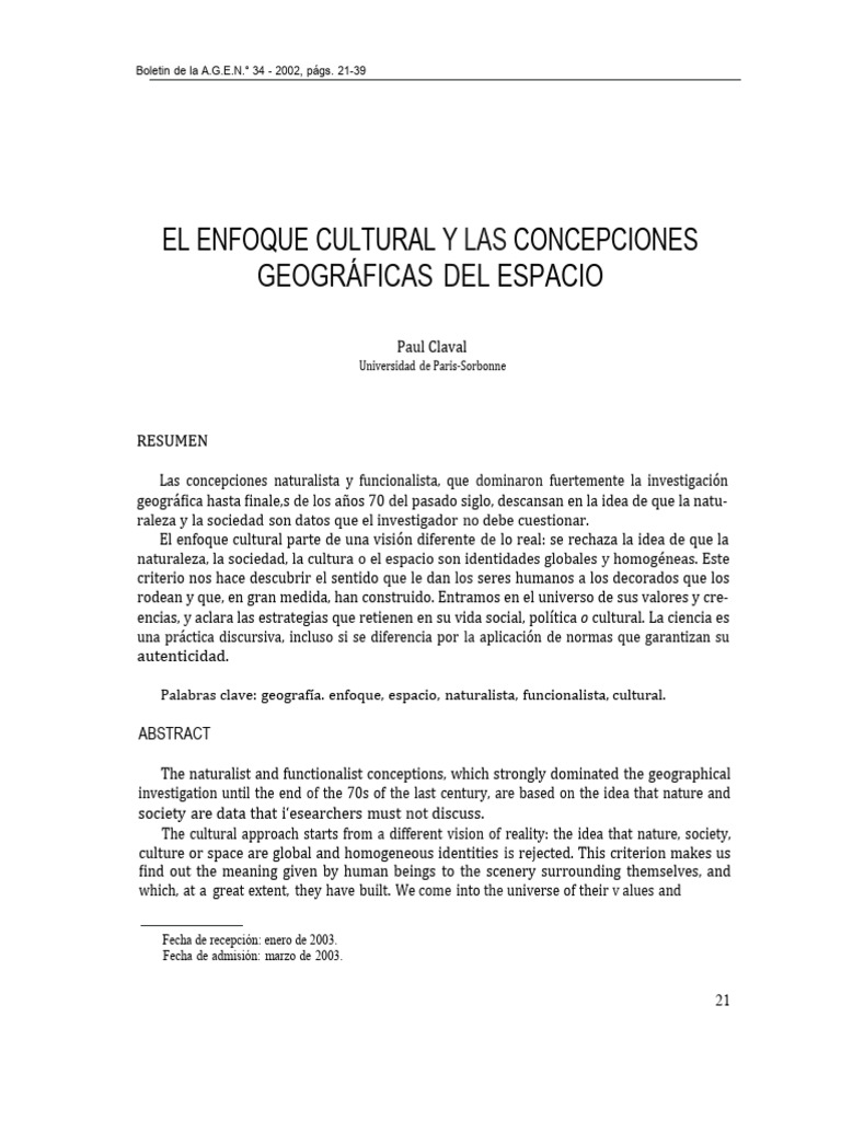 1 Primera Lectura El Enfoque Cultural y Las Concep... Paul Claval | PDF | Geografía | Naturaleza