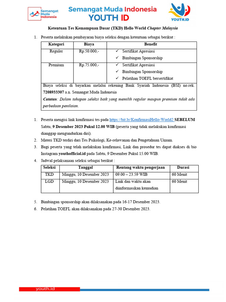 Ketentuan TKD & LGD Hello World 2024 | PDF