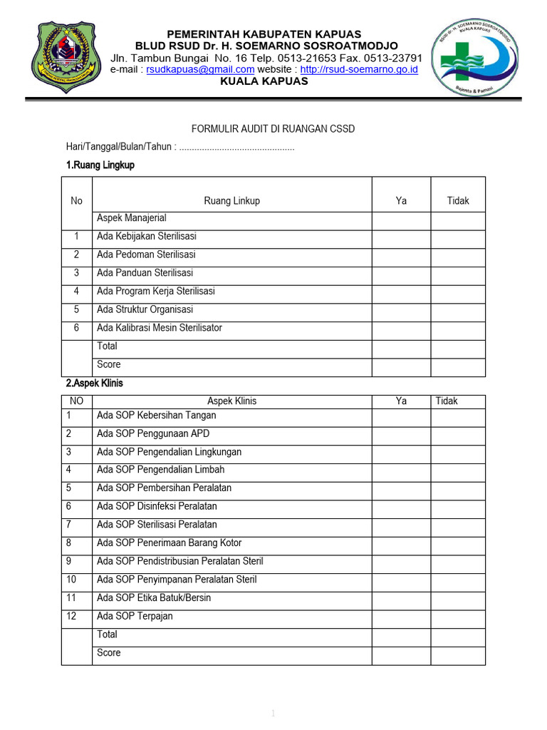 Format Audit CSSD Baru 2018 | PDF | Kesehatan Holistik