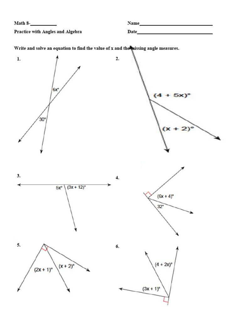Angles and Algebra Practice | PDF