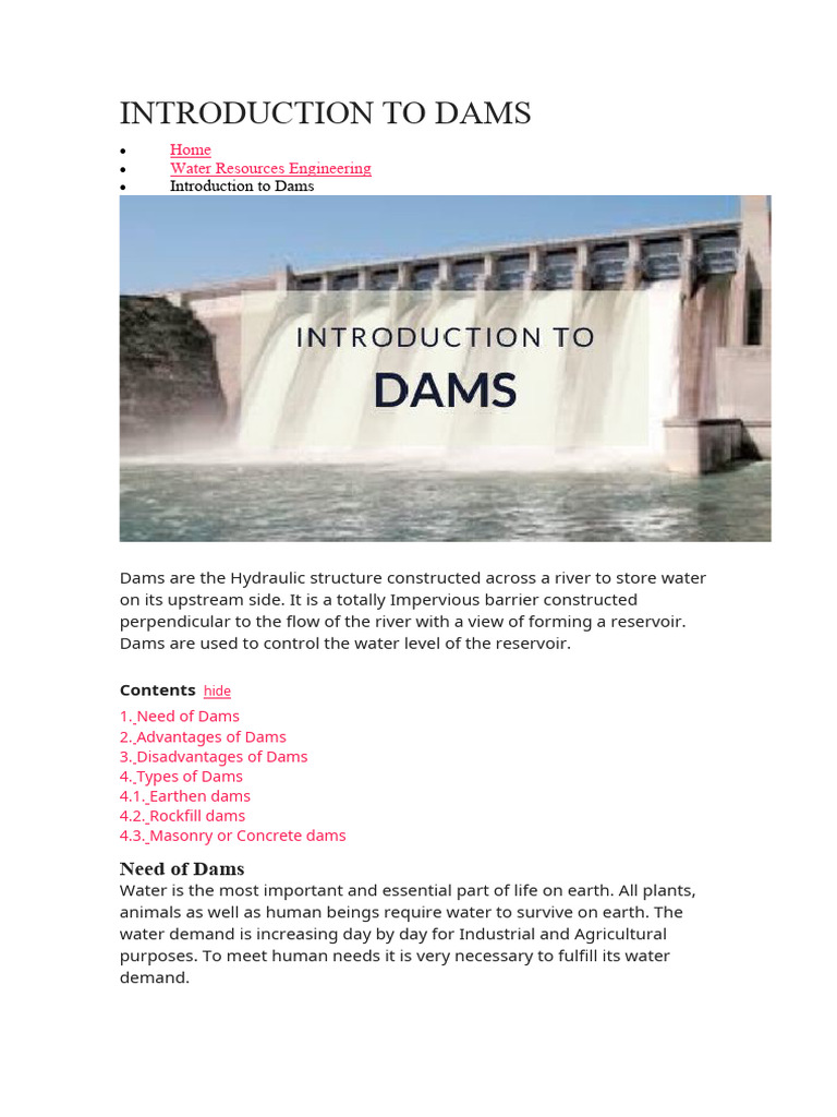 Types DAMS | Download Free PDF | Dam | Water