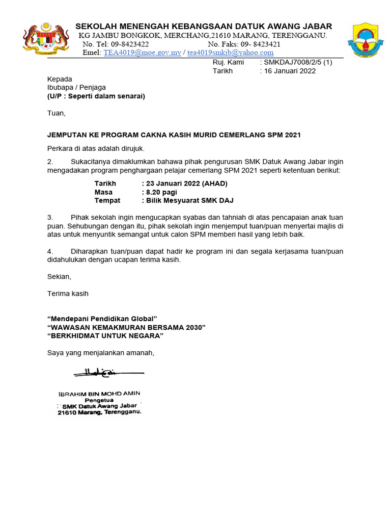 Jemputan Ibu Bapa SPM 2021 | PDF