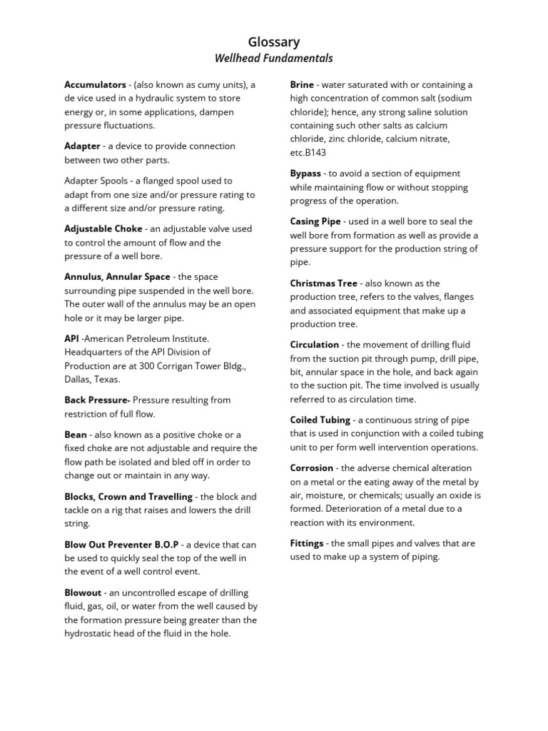 Wellhead Fundamentals Glossary | PDF | Blowout (Well Drilling) | Pipe ...