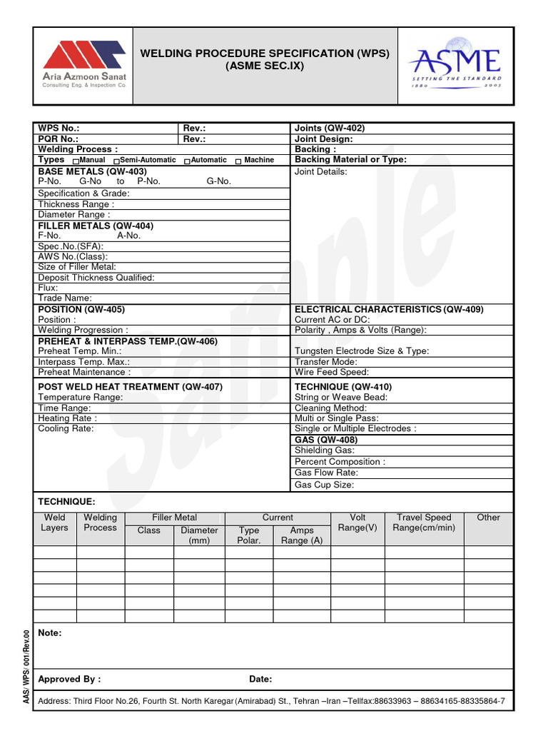 Welding Procedure Specification (WPS) (Asme Sec - Ix) : Manual Semi-Automatic Automatic Machine ...