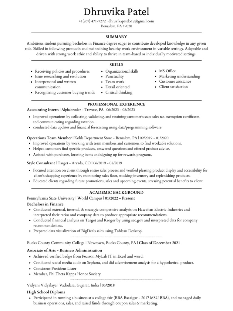 Dhruvika Patel Resume | PDF | Sales | Marketing