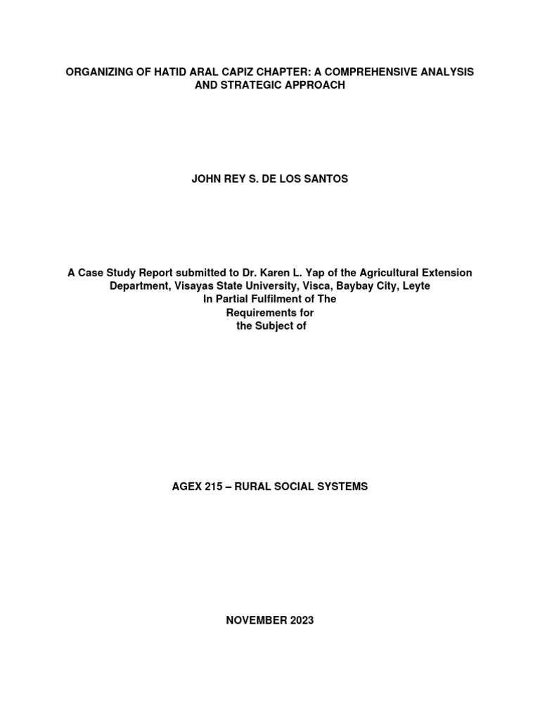 Case Study Organizing of Hatid Aral Capiz Chapter A Comprehensive Analysis and Strategic ...