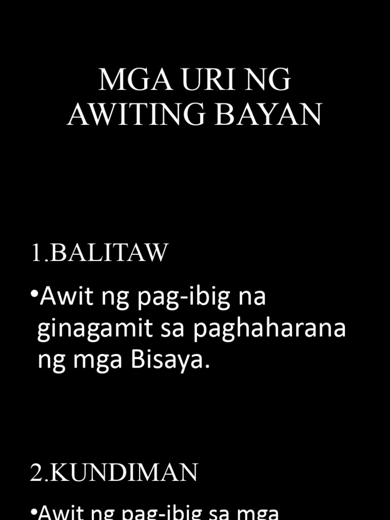 Mga Uri NG Awiting Bayan | PDF