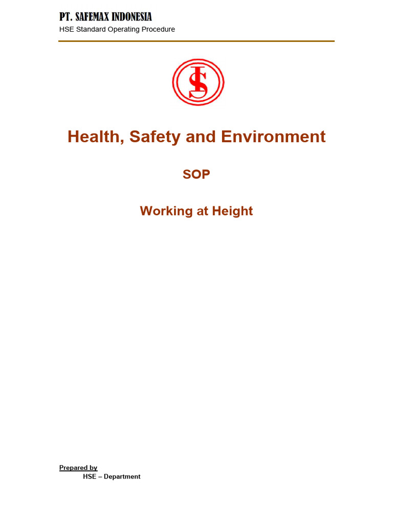 Working at Height Safety SOP | PDF | Scaffolding | Ladder