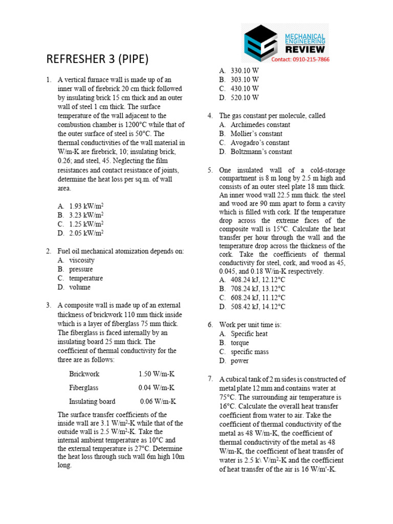 Refresher 3 Pipe | PDF | Thermal Insulation | Heat Transfer