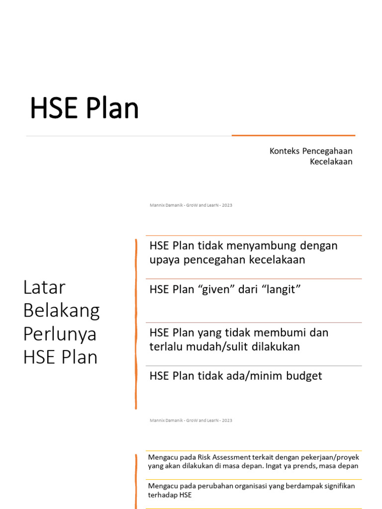 Rencana HSE untuk Pencegahan Kecelakaan | PDF | Bisnis | Teknologi ...