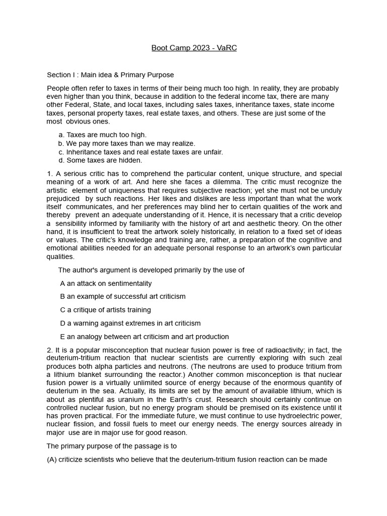Bootcamp 23 - VARC Section I | PDF | Fusion Power | Nuclear Fusion