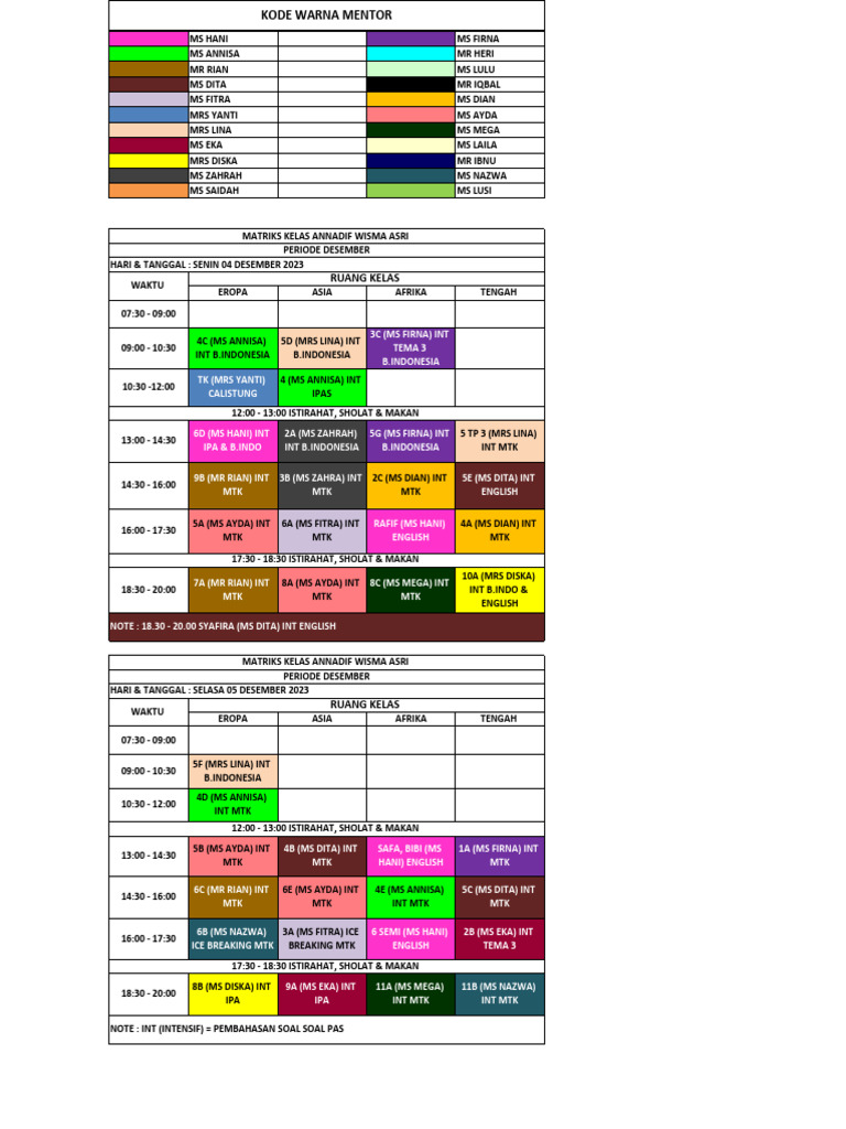 Contoh Jadwal Les | PDF
