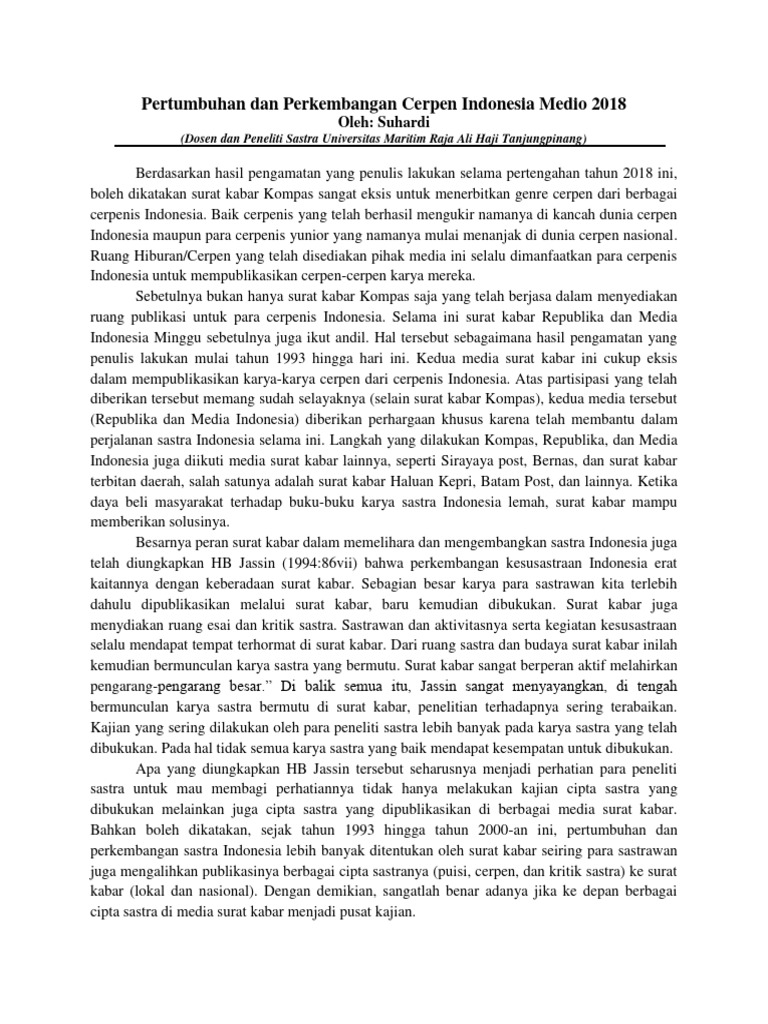 Pertumbuhan Dan Perkembangan Cerpen Indo | PDF