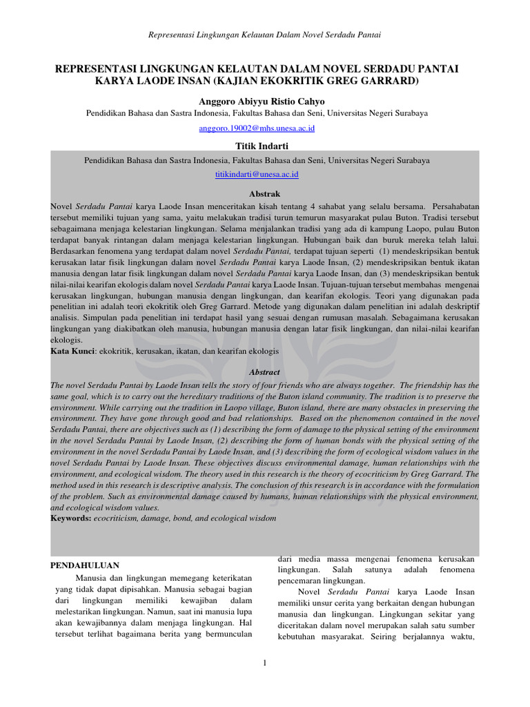 Representasi Lingkungan Kelautan Dalam Novel Serdadu Pantai Karya Laode ...