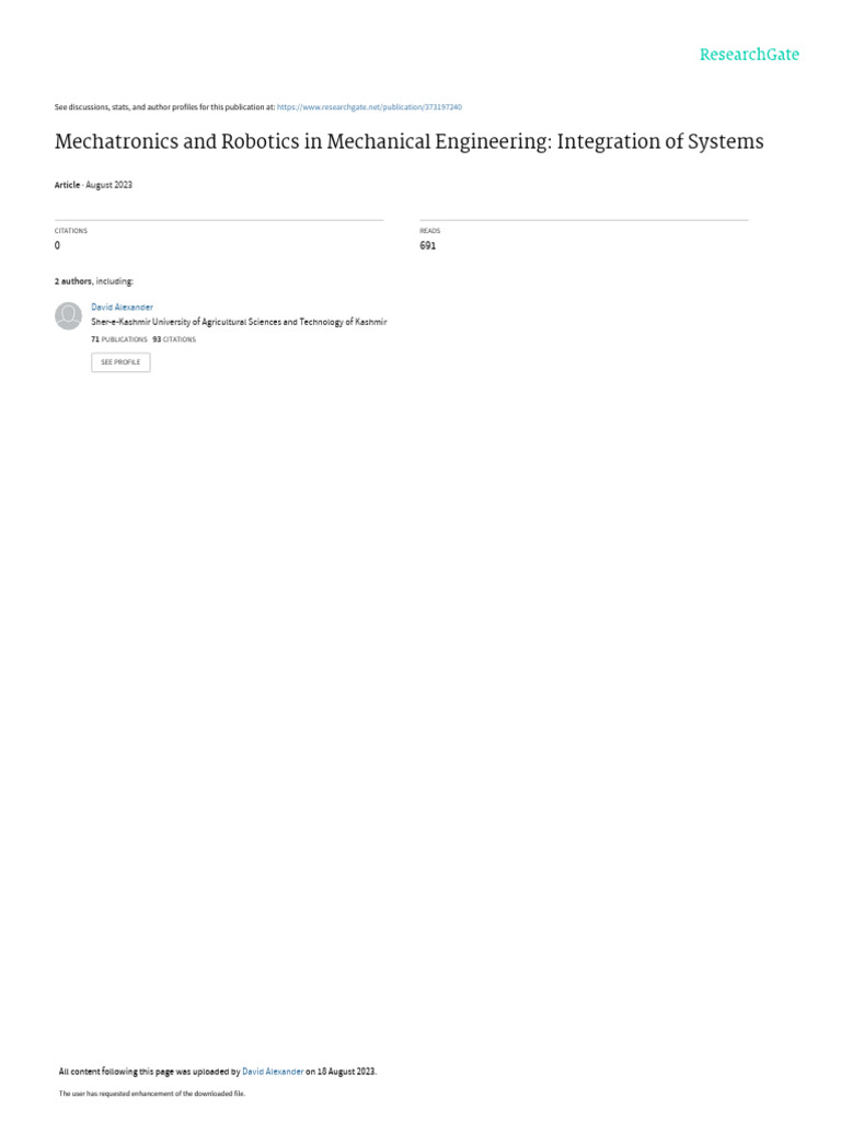 Mechatronics and Robotics in Mechanical Engineering: Integration of ...