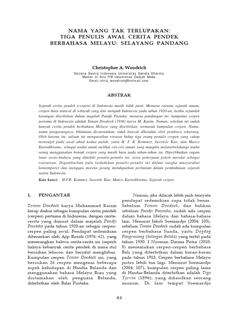 Penulis Cerpen Melayu Awal Terlupakan | PDF