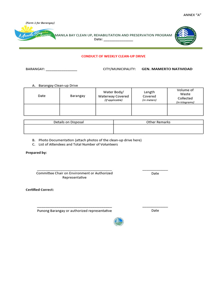 Manila Bay Clean-Up Drive Form | PDF