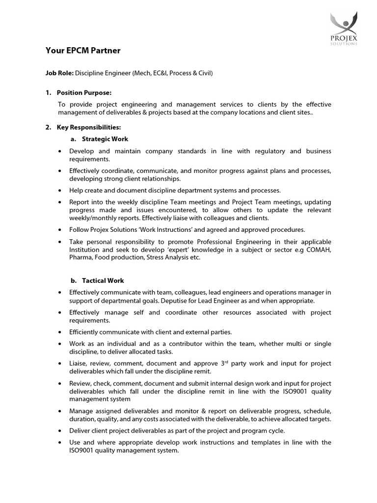 Discipline Engineer Mech ECI Process Civil | PDF | Employment | Iso 9000