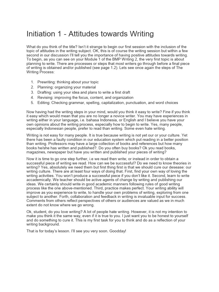 Initiation 1 Writing | PDF | Behavior Modification | Learning