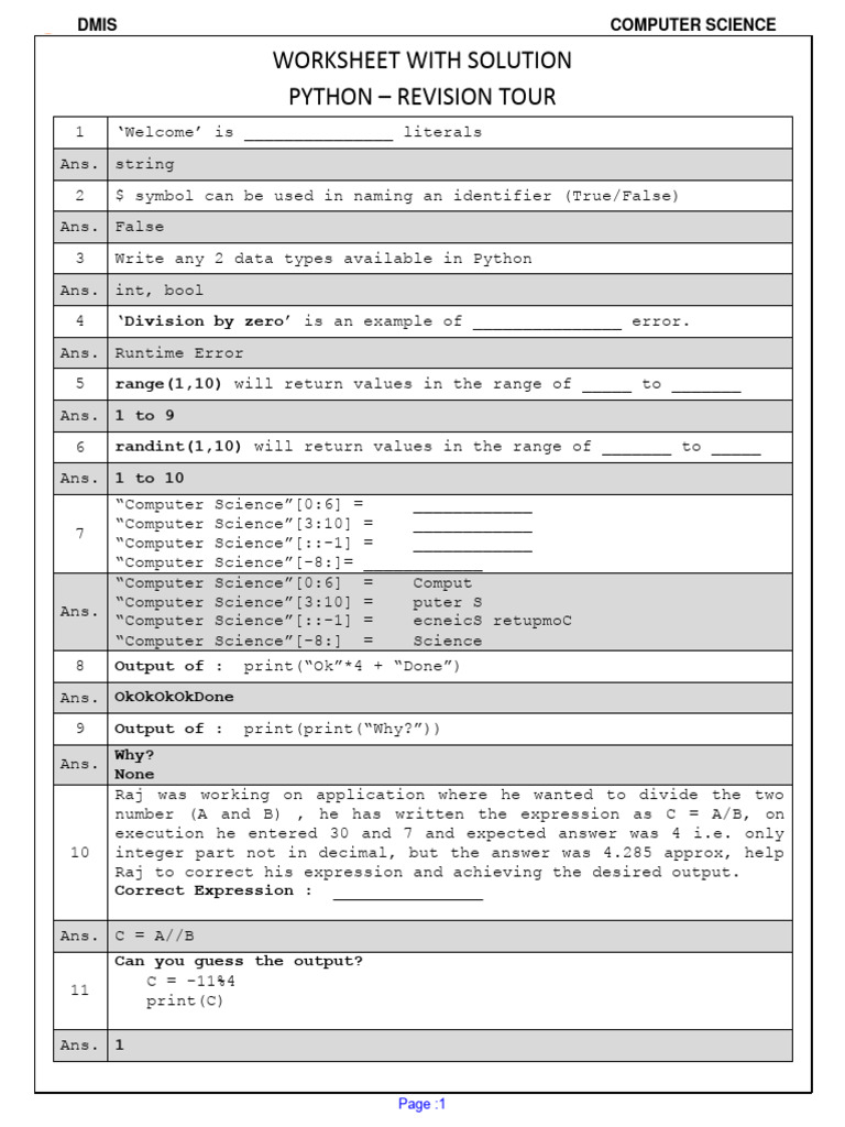 Python Revision Tour Pdf Boolean Data Type Mathematical Logic