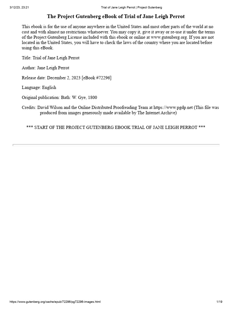 Trial of Jane Leigh Perrot - Project Gutenberg | PDF | Project Gutenberg | Trademark