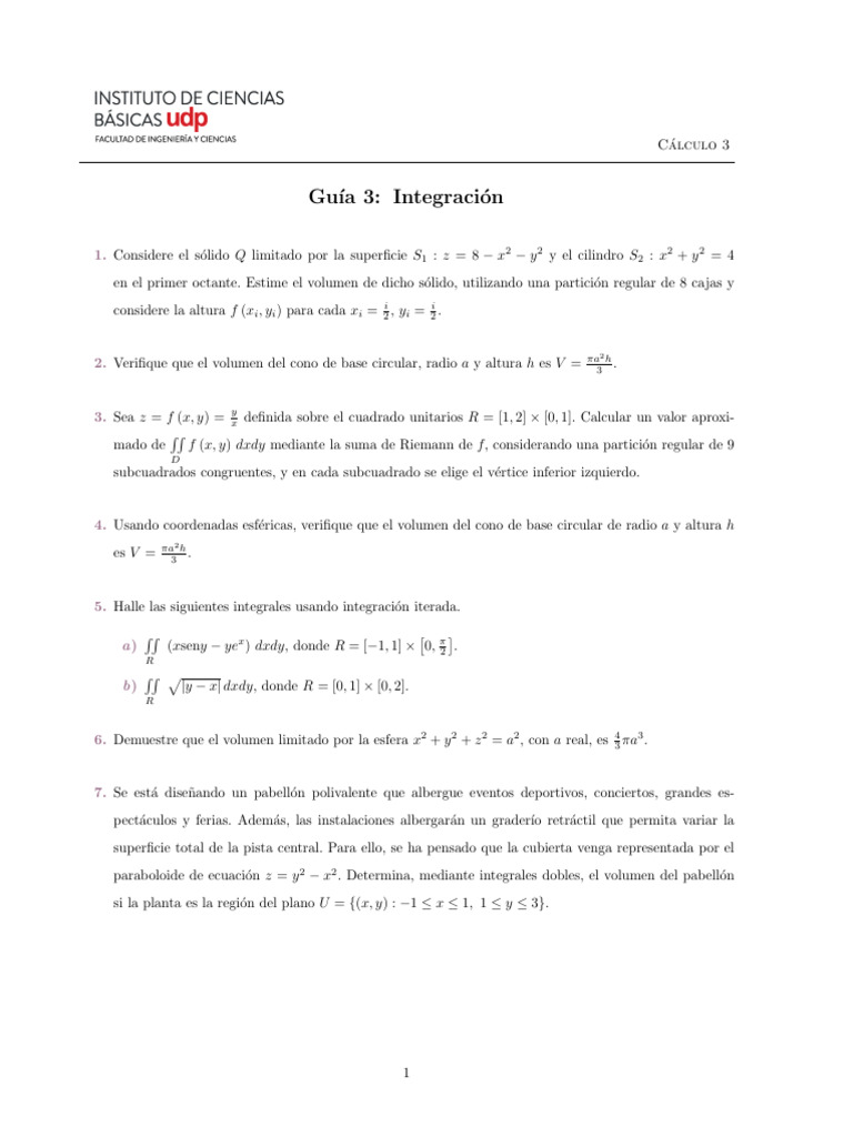 Guía 3 Integracion en Varias Variables | PDF | Integral | Esfera