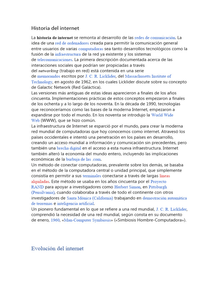 Evolución y historia del Internet | PDF | Red mundial | Internet y web