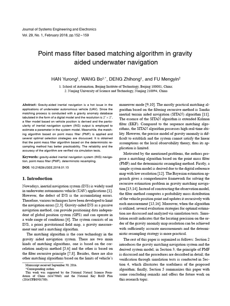Point Mass Filter Based Matching Algorithm in Gravity Aided Underwater ... Point Mass Filter Based Matching Algorithm in Gravity Aided Underwater ...