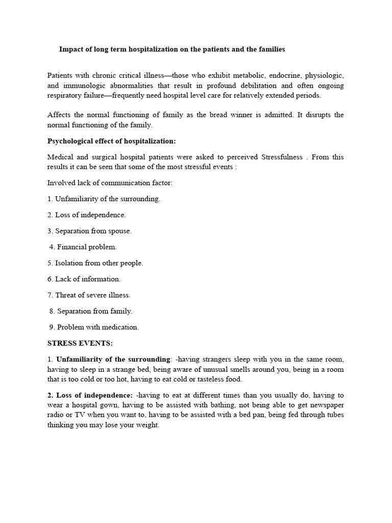 1mpact of Long Term Hospitalization On The Patients and The Families ...