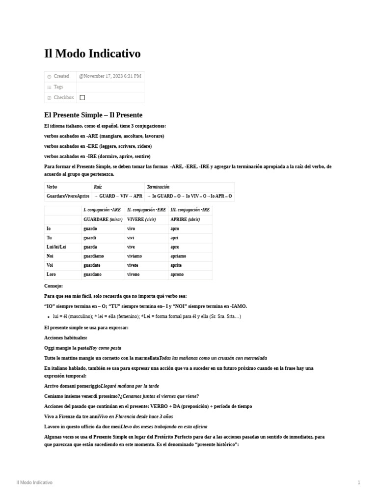 Il Modo Indicativo | PDF | Verbo | Sintaxis